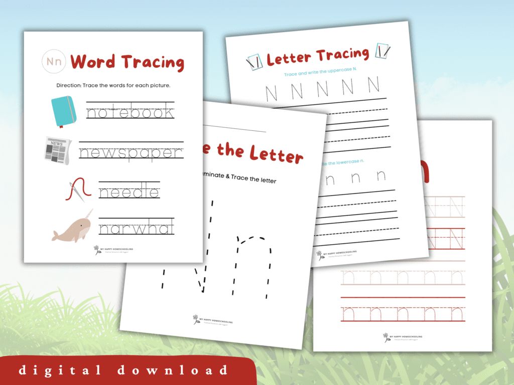 FREE Letter N Tracing Worksheet Printables - My Happy Homeschooling